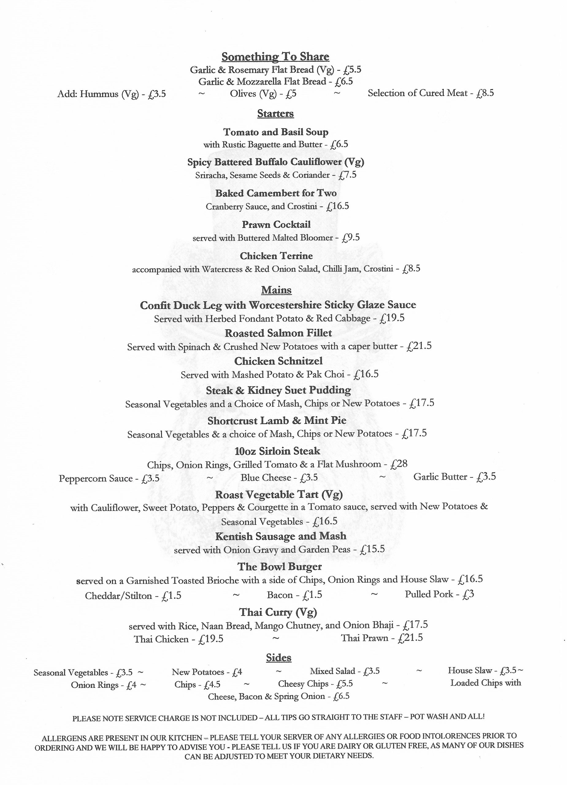 Dining - The Bowl Inn Charing